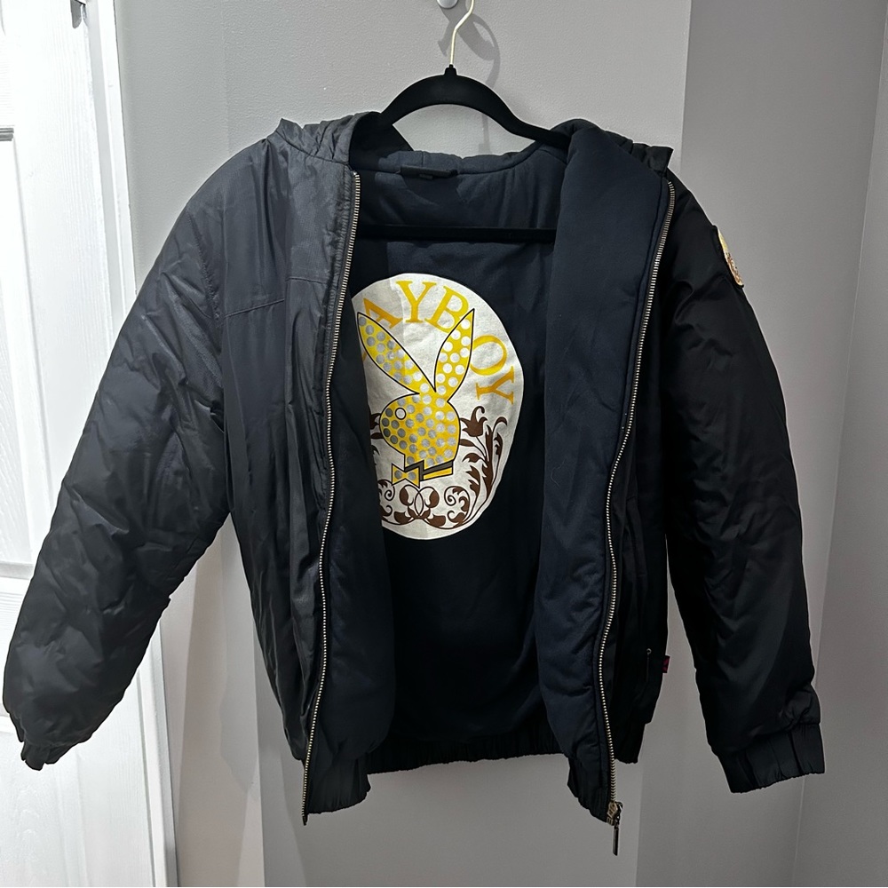 Black Playboy Bunny Puffer Jacket-Md - Gem